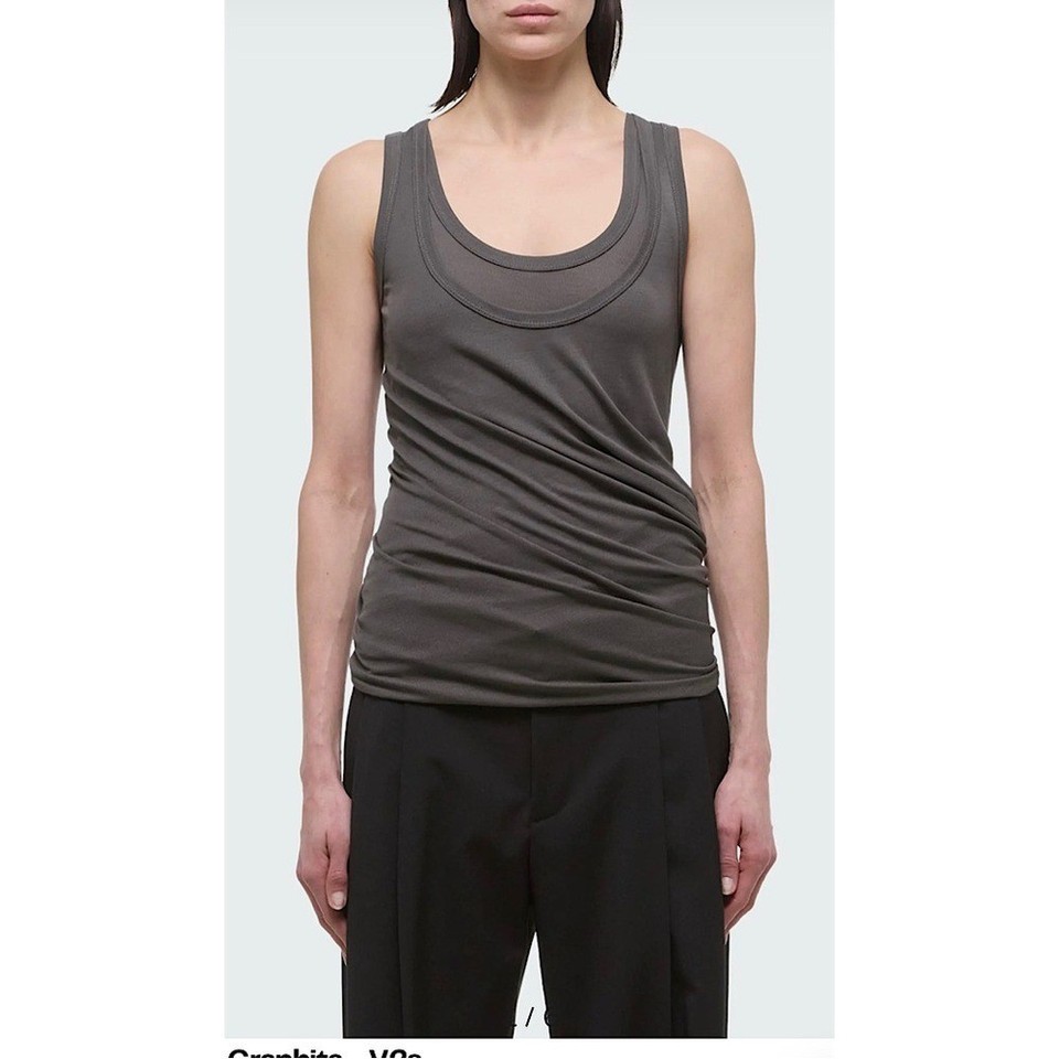 Helmat Lang Gloss Double Layer Tank Dress Graphite Grey MEDIUM | eBay