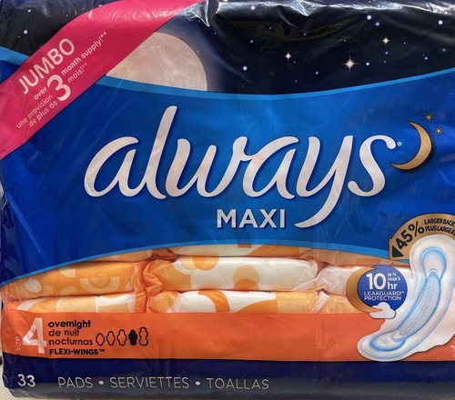 Always Maxi Overnight Pads Jumbo Pack With Flexi-Wings 33 Count Size 4 ...