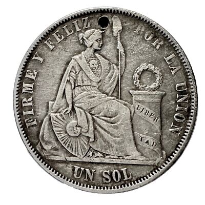 Peru Silver Coin 1864 Republica Peruana Sitting Liberty, 1 Sol Silver 9 ...