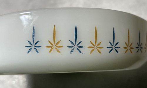 Fire King Atomic Candle Glow Cake/Pie Pan 9” 2 Handle Star Anchor Milk ...