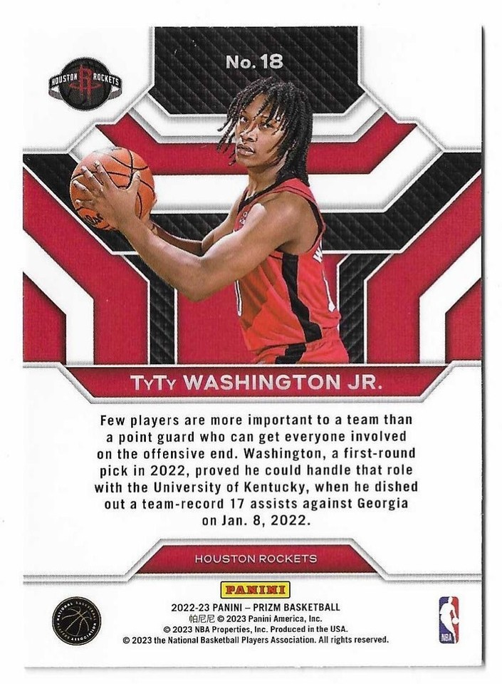 2022-23 Panini Prizm TyTy Washington Jr. Emergent Rookie #18 Houston ...