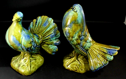 Multicolor Vintage Pottery Pigeons 8 3/4" Tall Excellent Cond. Greens ...