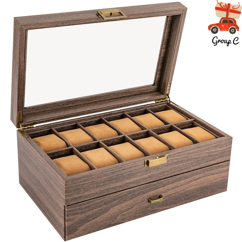 24 Slots Watch Box Watch Case Mens Jewelry Holder Watch Display Case w ...