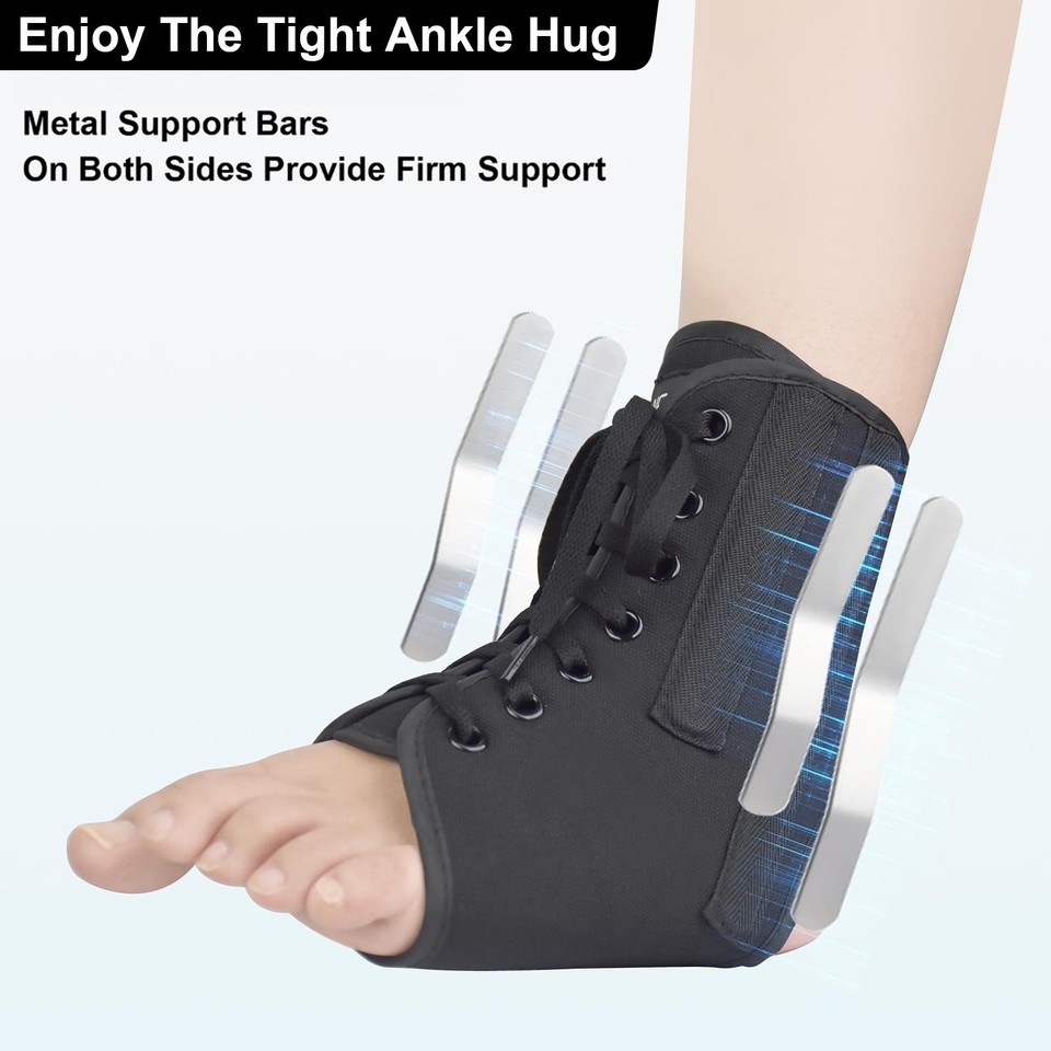 Lace Up Ankle Brace with Metal Side Stabilizers, Adjustable Lace-Up ...