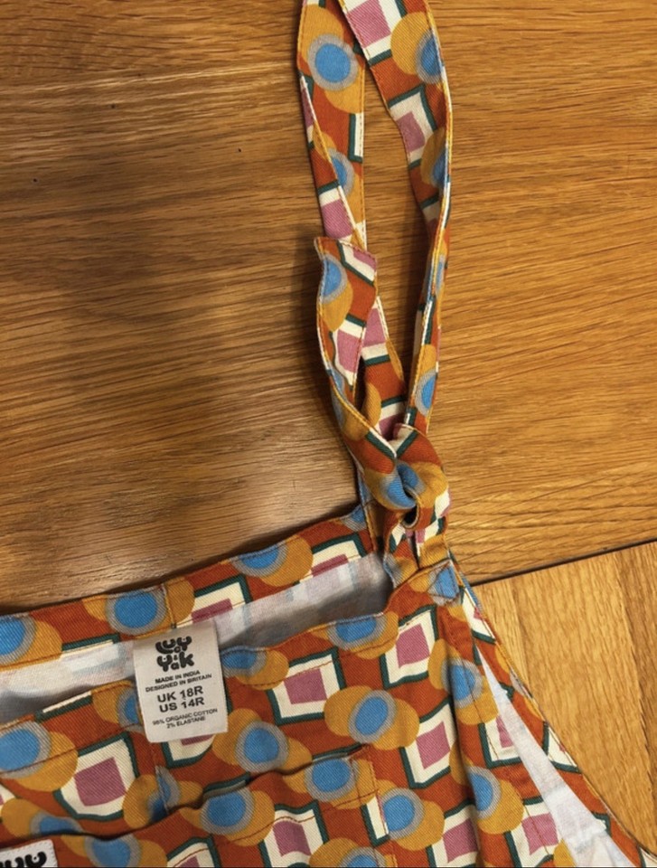 Lucy & Yak Bib Dungarees Organic Cotton Twill Geometric Print Orange ...