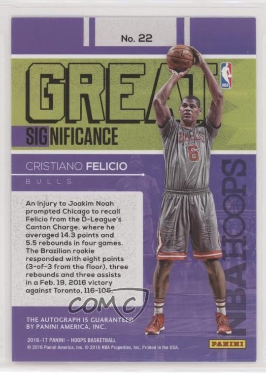 2016-17 Panini NBA Hoops Great SIGnificance Cristiano Felicio #22 Auto ...