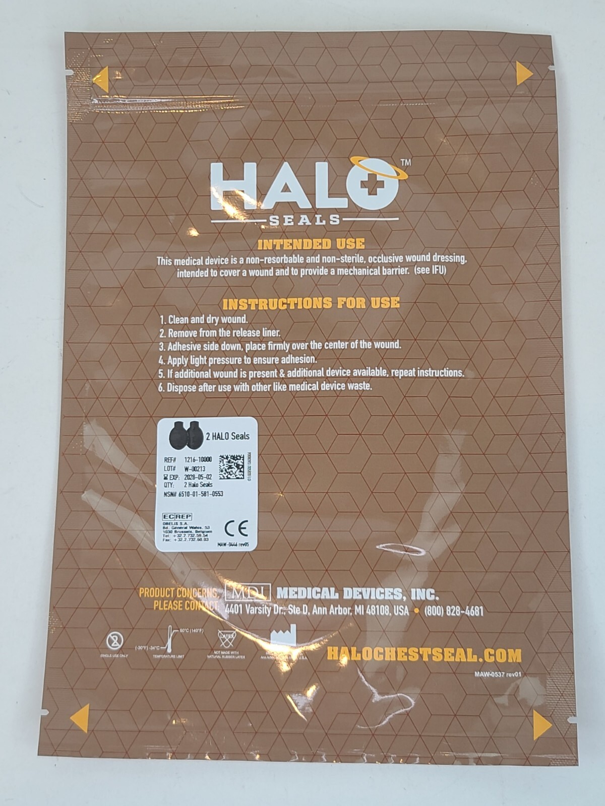 New Halo Chest Seals Occlusive Wound Dressing 1 Package (2 Halo Seals ...