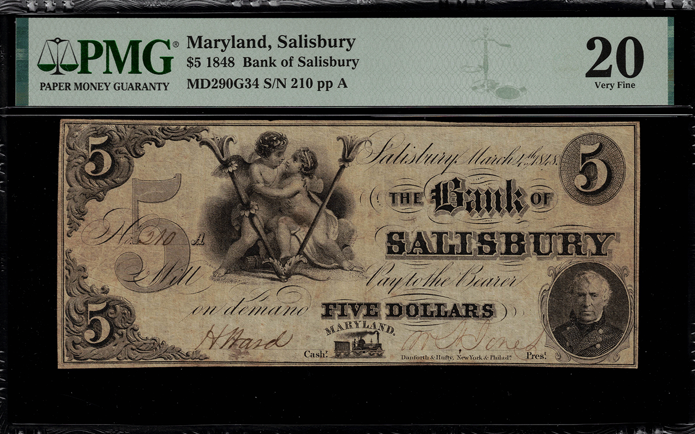 1848 $5 Obsolete - Salisbury, Maryland - Bank of Salisbury - PMG 20 | eBay