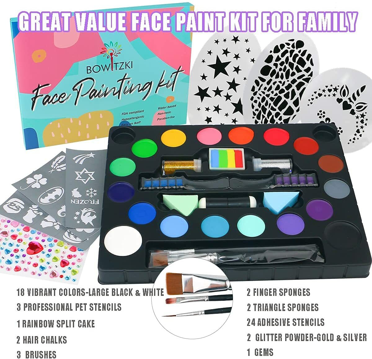 Bowitzki Professional Face Paint Kit Face Painting Kits for kids Party ...