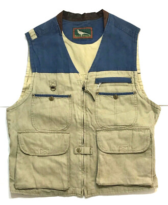 VINTAGE FIELD & STREAM TACTICAL HUNTING / FISHING LINEN VEST, LEATHER ...