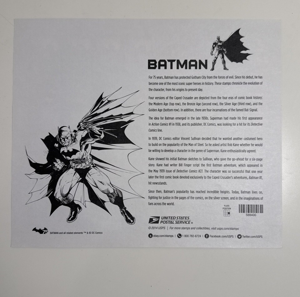Batman Forever Stamps Mint Condition - 1 Full 20 Stamp Sheet Of 2014 ...