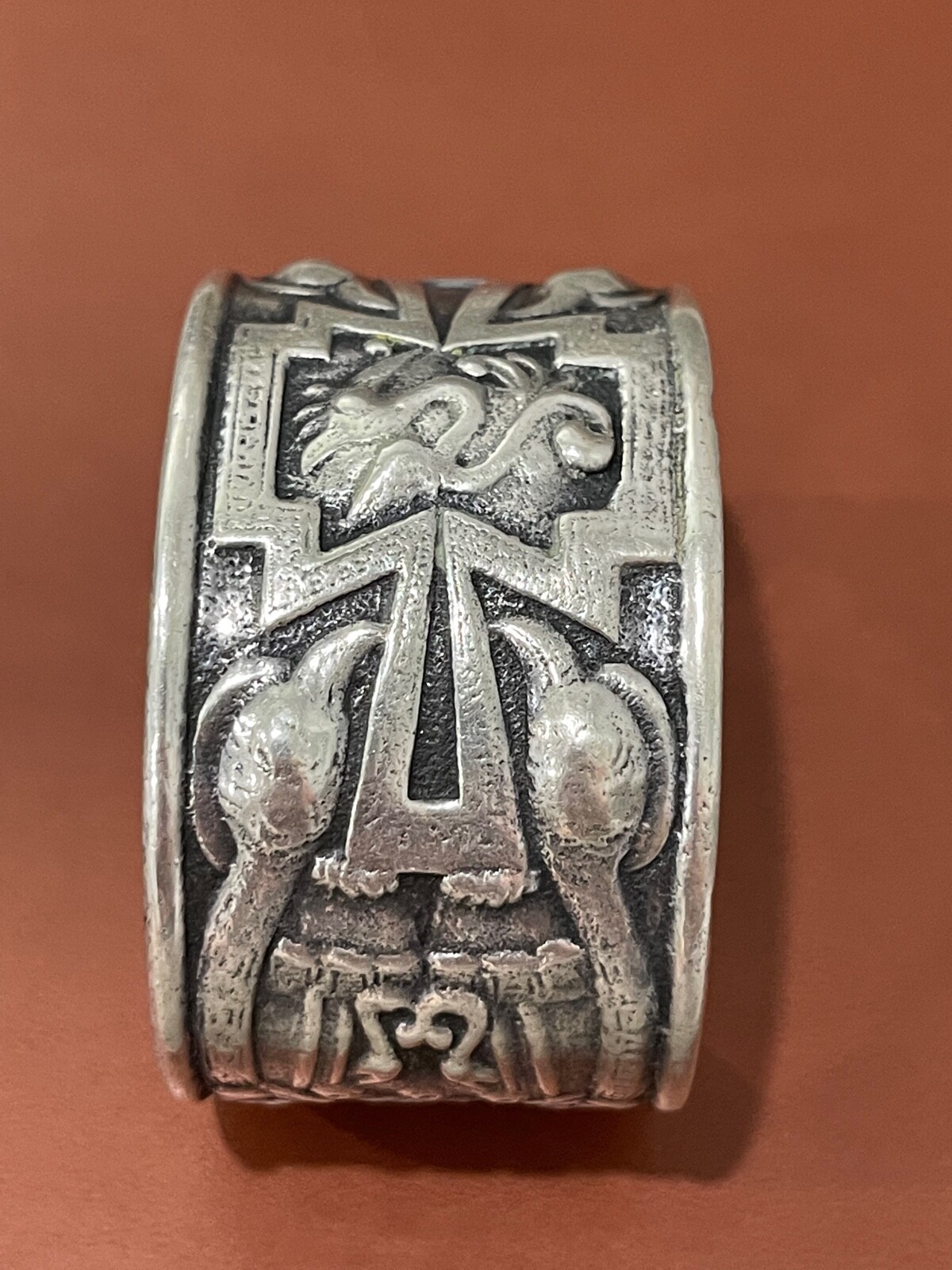 Vintage Sterling Silver Cuff Bracelet Inca Iconograph… - Gem