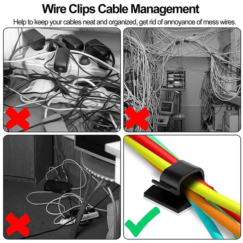 50X Self Adhesive Backing Cable Clip Mounts wire Conduit Tubing Nylon ...