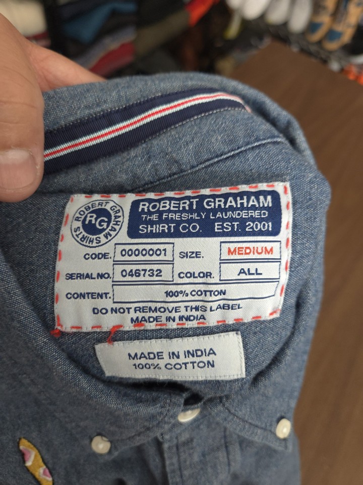 Vintage Robert Graham Mens Medium Surfboard Long Sleeve Button Up Blue ...