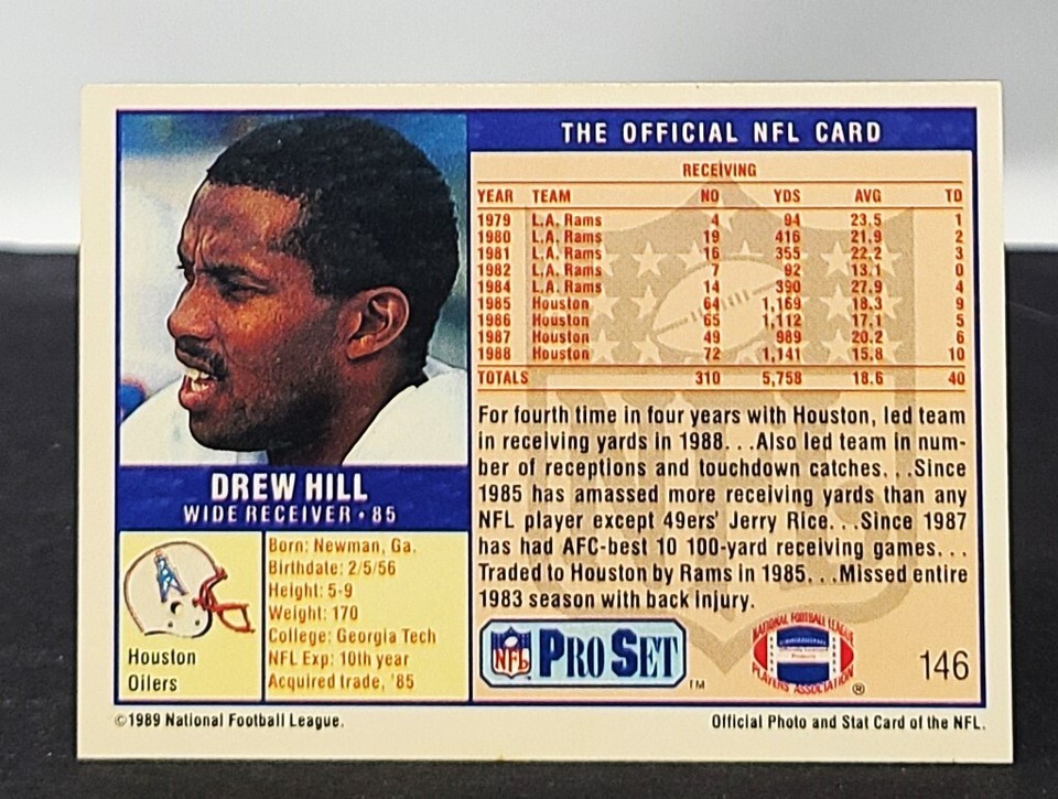 DREW HILL Signed Autographed 1989 Pro Set Football Card #146 Houston ...