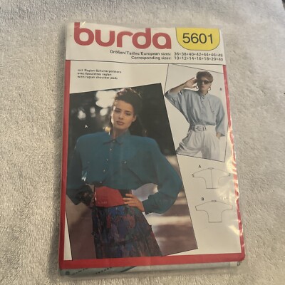 BURDA 5601 Womens Raglan Sleeve Shirt Size 10-20 UNCUT | eBay
