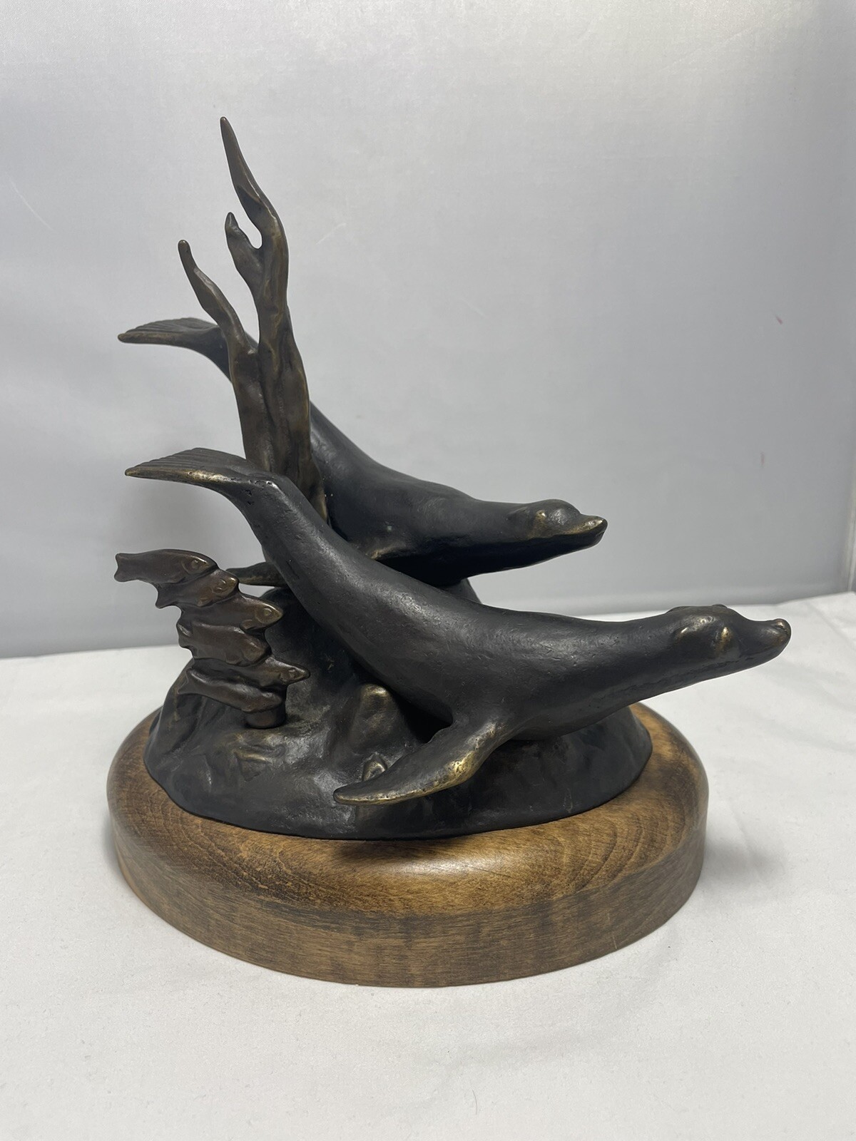 Scott Nelles Signed 1984 Bronze Sculpture Of Two Seals And Fish | eBay