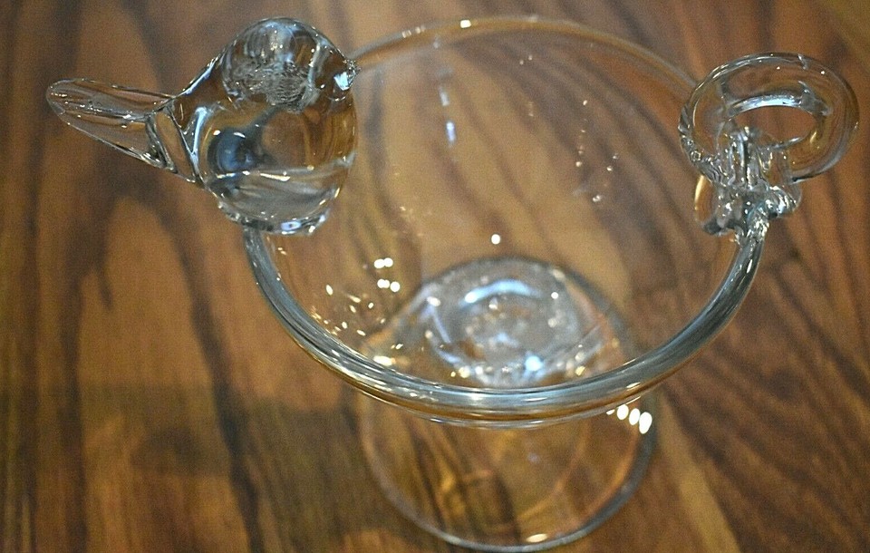 Vintage Crystal Glass Bird Pedestal Bowl Dish Handle Blown Art | eBay