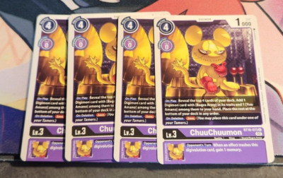 x4 Playset Digimon Xros Encounter CHUUCHUUMON BT10-073 Purple Uncommon ...