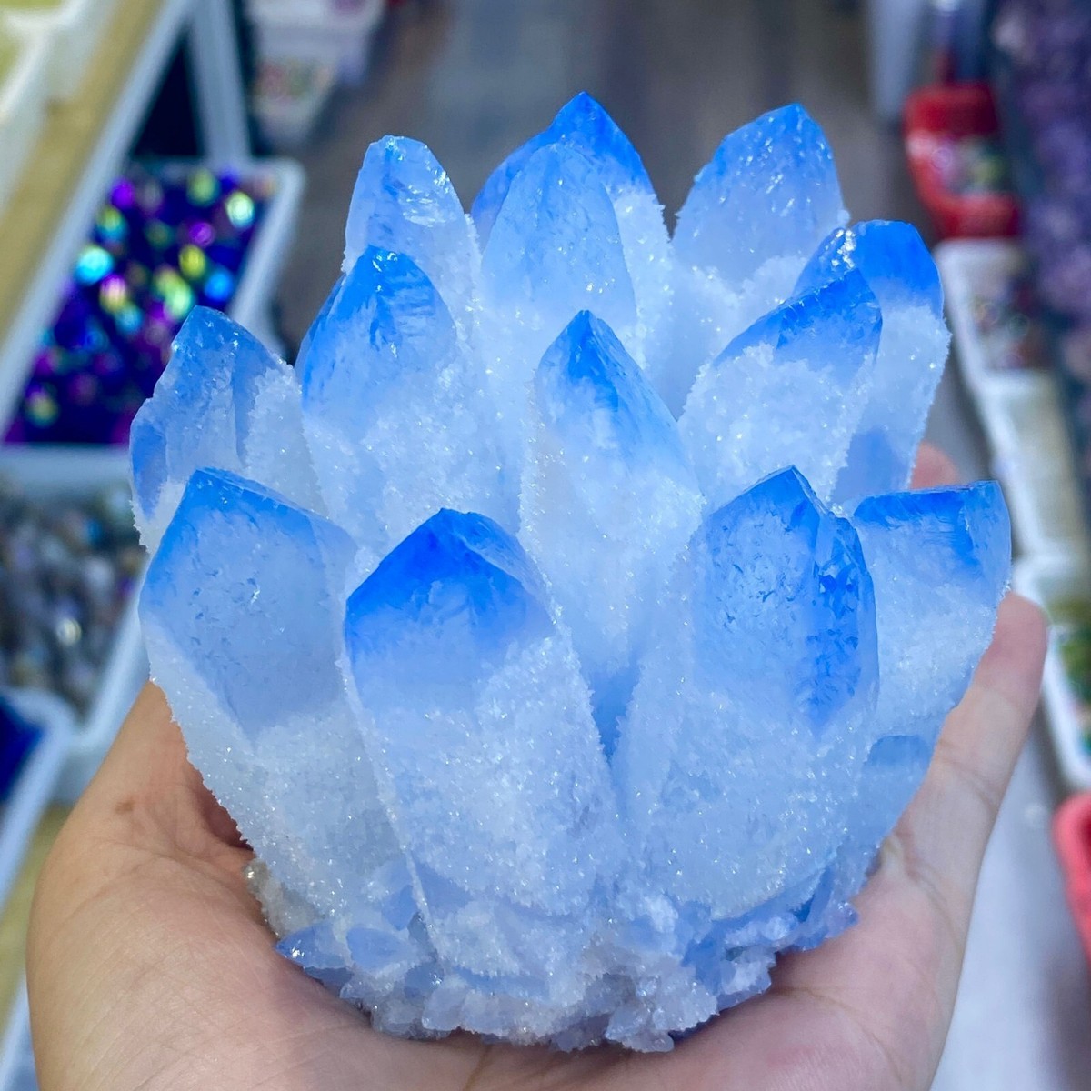 Phantom Quartz 580g New Find Sky Blue Phantom Quartz Crystal Cluster
