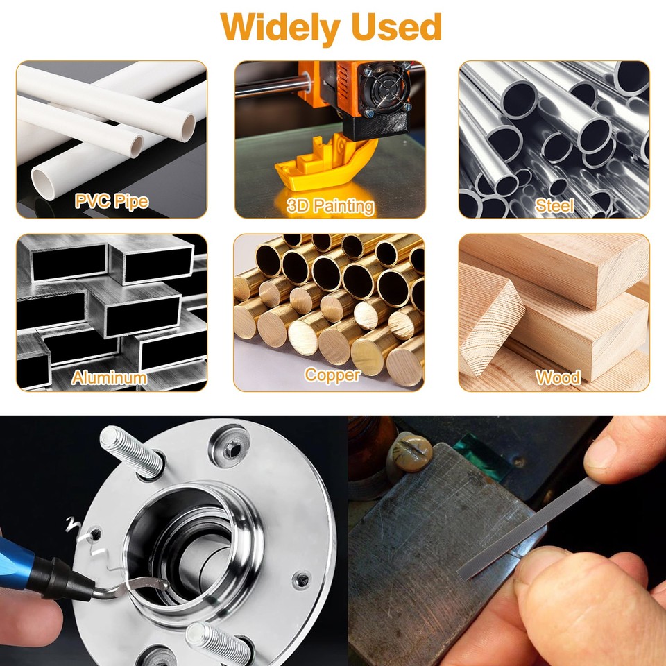 HSS Swivel Deburring Tool Kit with 6 Needle Files for Pipes Resin & 3D ...
