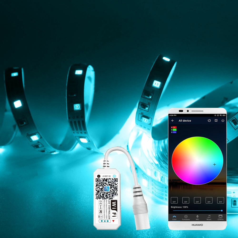 Smart WiFi LED RGB Light Strip 12V Music Controller For Alexa Google ...