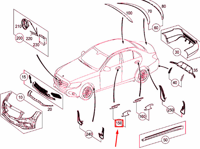 Mercedes-Benz 2 X Chrome Door Handle Inserts Front Doors A2057604000 ...