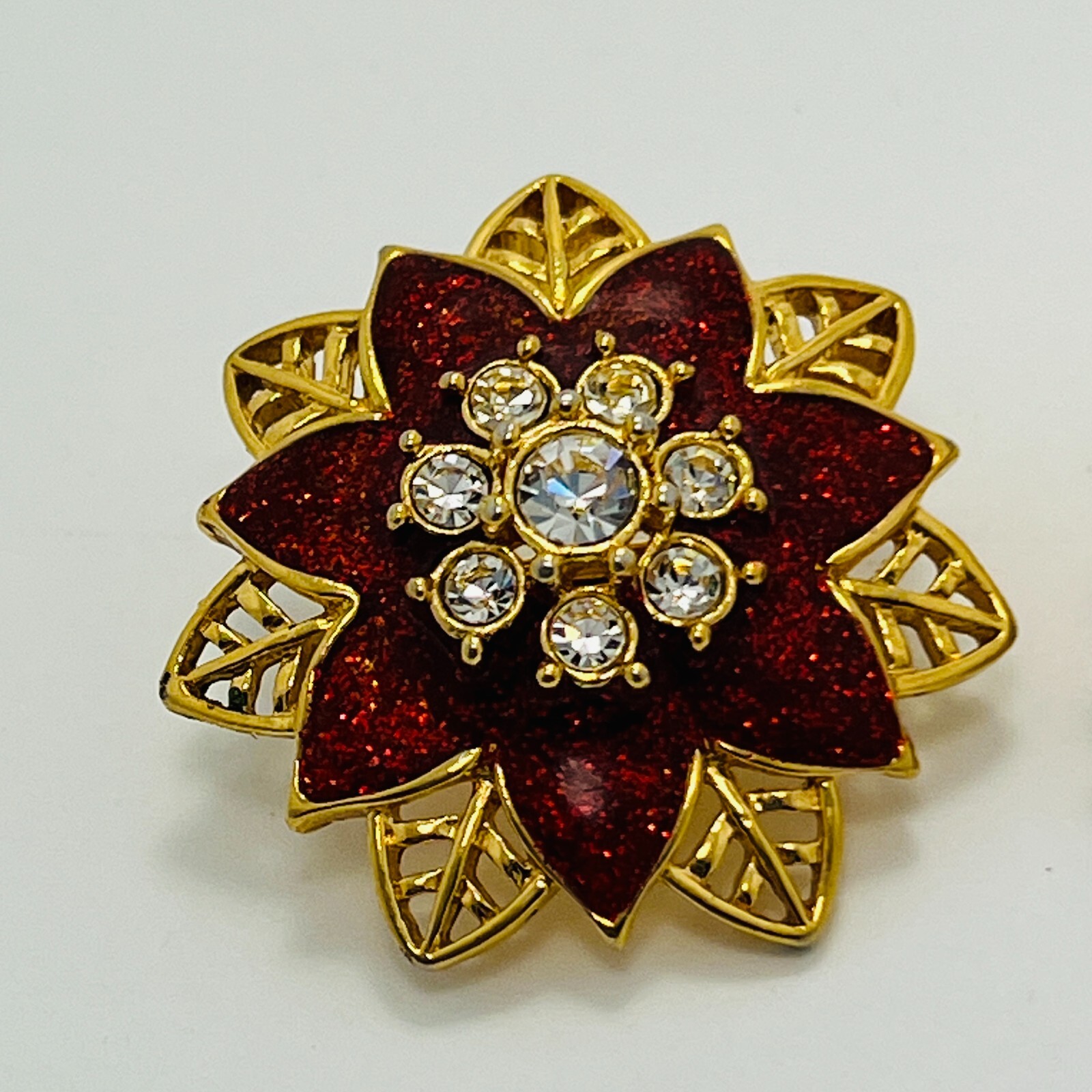 Vintage Avon Crystal Poinsettia Red Enamel Statement … - Gem