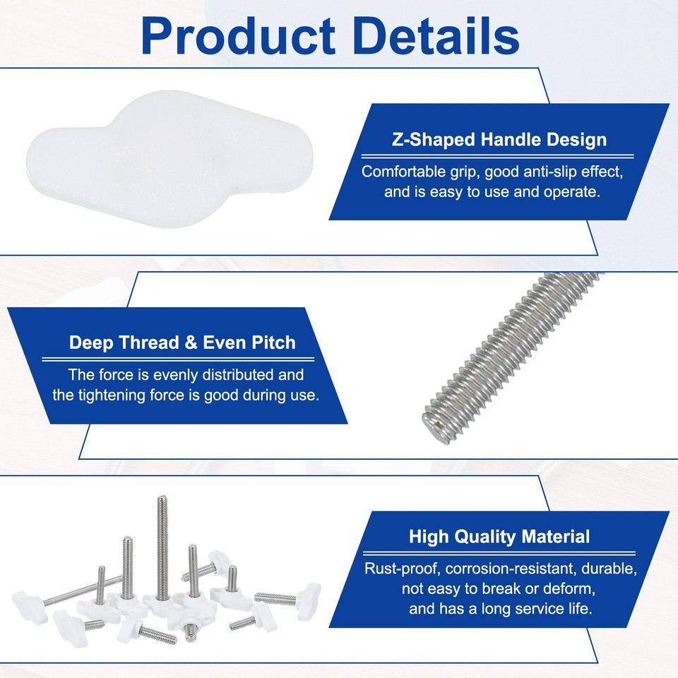 10 Pcs t Wing Knobs Thumb Screws, M5 x 45mm Male Thread Stud, White | eBay