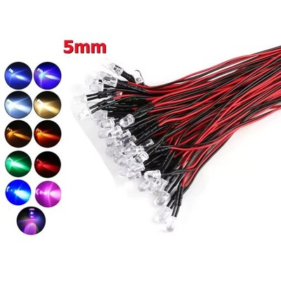 5mm Round LED Diode DC5V-12V Pre-Wired Water Clear Light Emitting ...