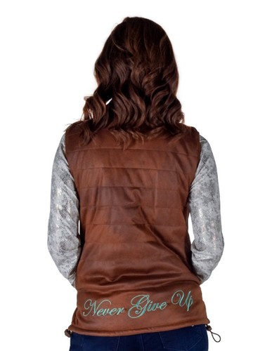 Cowgirl Tuff Western Vest Womens Faux Leather Zip Brown 100701 | eBay
