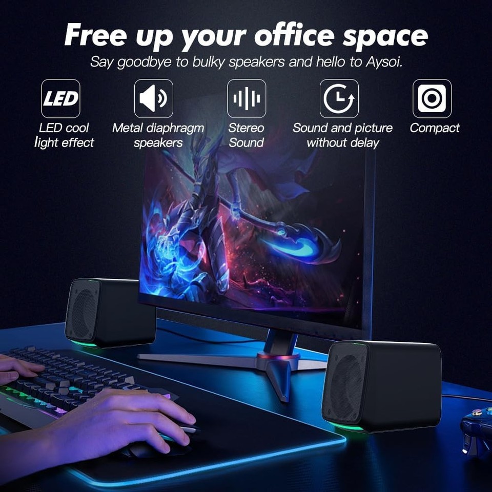 Aysoi PC Speakers, USB Powered Speaker Set, Jack AUX 3.5mm,Portable ...