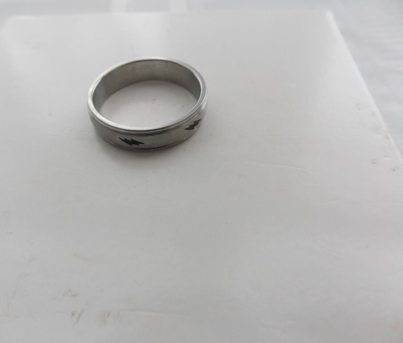 Stainless Steel Black Lightning Bolt Zig Zag Design Band Ring Size 12 1 ...