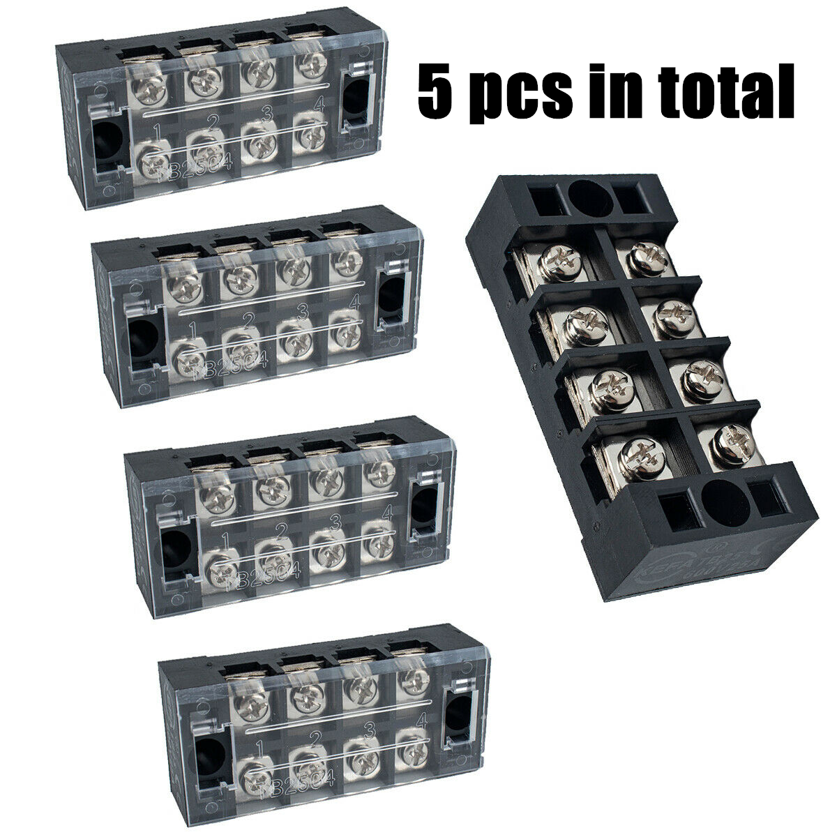 5pcs Barrier Terminal Block 25A 600V 4 Pole Position Way TB-2504L for ...