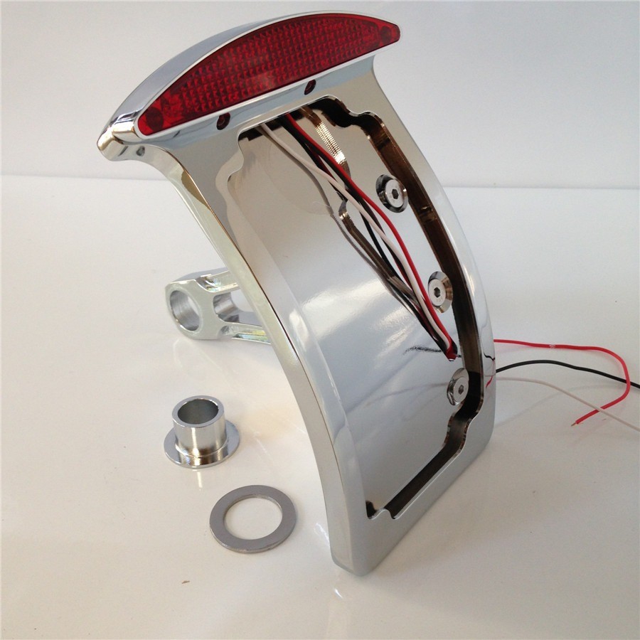 Chrome Curve Side Mount License Plate Bracket w/ Led Tail Light 7/8" or ...