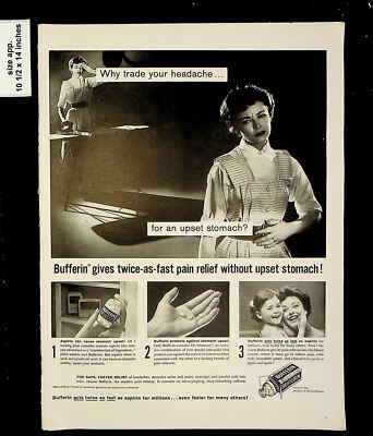 1959 Bufferin Headache Pain Relief Stomach Vintage Print ad 015588 | eBay