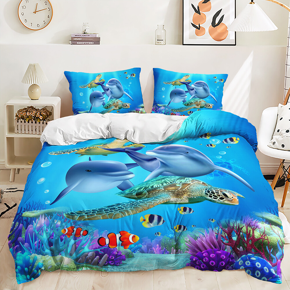 Marine Life Ocean Turtle Sea Dolphin Fish Anchor Doona Duvet Quilt ...