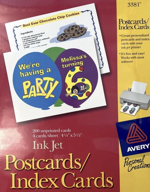 Avery 3381 Matte White Ink Jet Postcards 200 Cards 5 1/2 X 4 1/4 ...
