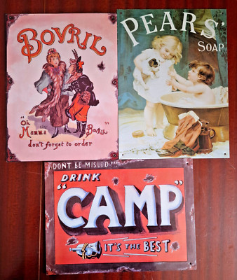 3 off VINTAGE REPRODUCTION OF ENAMEL SIGN "BOVRIL+CAMP+PEARS " Each 40 ...