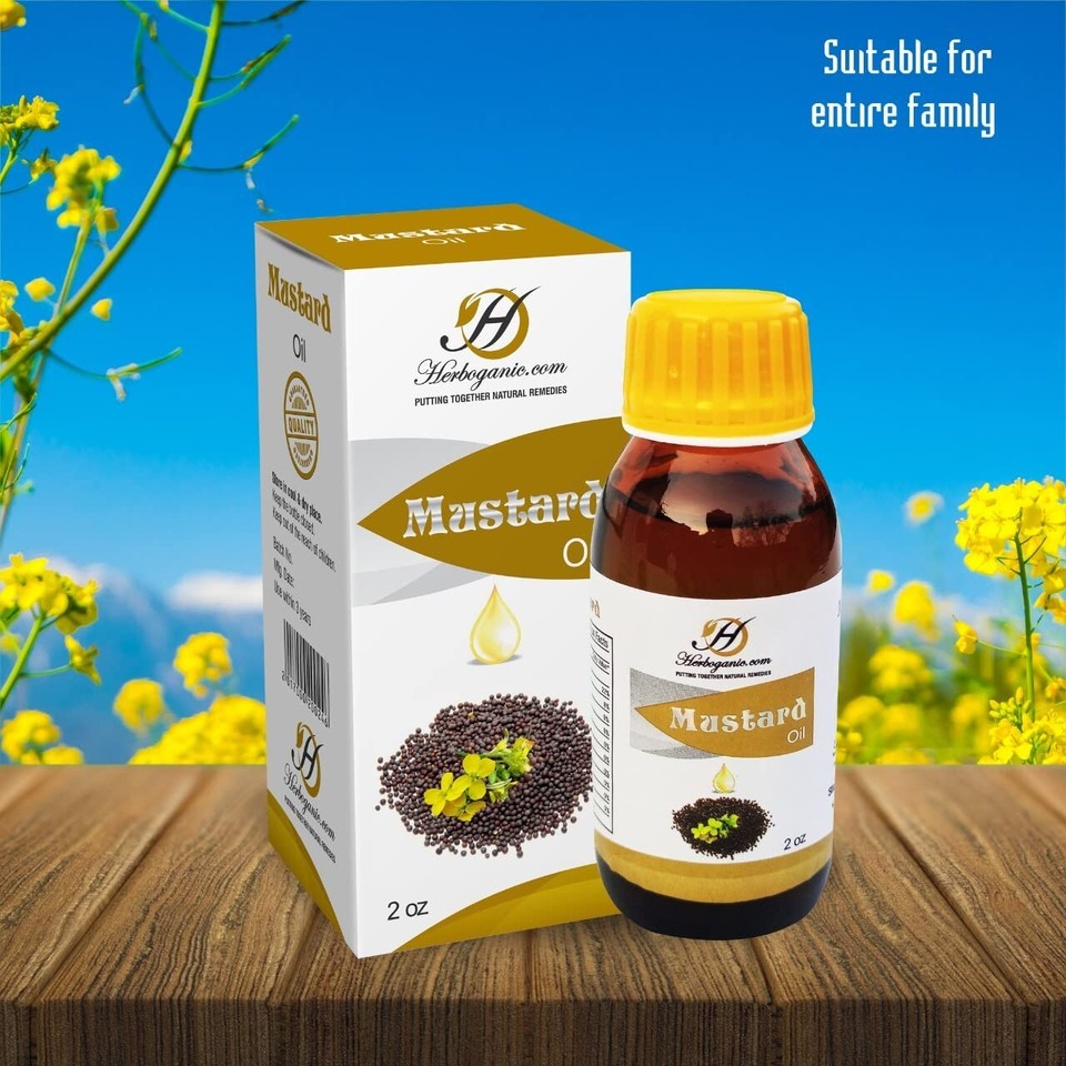 Herborganic Mustard Oil (2oz), Pure Oil, Refined Mustard Seed Oil for ...