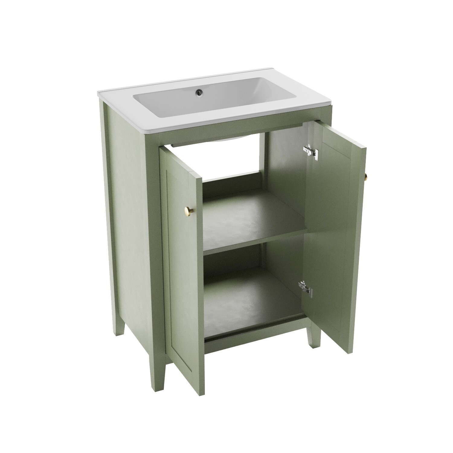 600mm Traditional Matt Sage Green Freestanding Vanity Unit with Basin ...