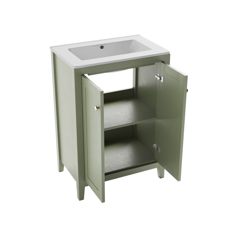 600mm Traditional Matt Sage Green Freestanding Vanity Unit with Basin ...