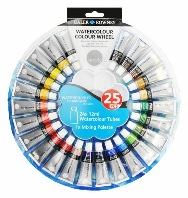 Daler Rowney Simply Watercolour Colour Wheel Paint Set of 24 Tubes 12ml ...
