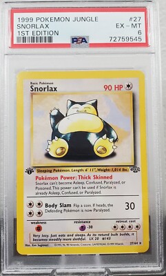 1999 Pokemon Jungle Snorlax 1st Edition #27 PSA 6 Non Holo | eBay
