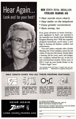 1962 Zenith Eyeglass Hearing Aid: Hear Again Vintage Print Ad | eBay