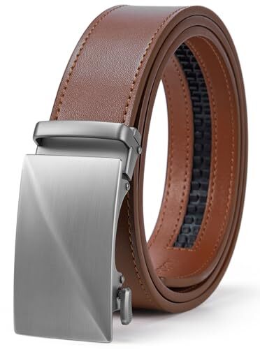 Mens Ratchet Belt Leather 1 3/8'' 46" to 52"Waist Adjustable Basic ...