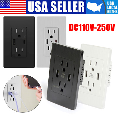 Dual Wall Outlet with USB & USB C Ports Charger AC Power Receptacle ...
