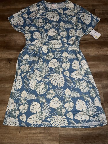 Marly Lularoe Dress Pocket Belt Blue Ivory Palms Floral Tropical 3XL 24 ...