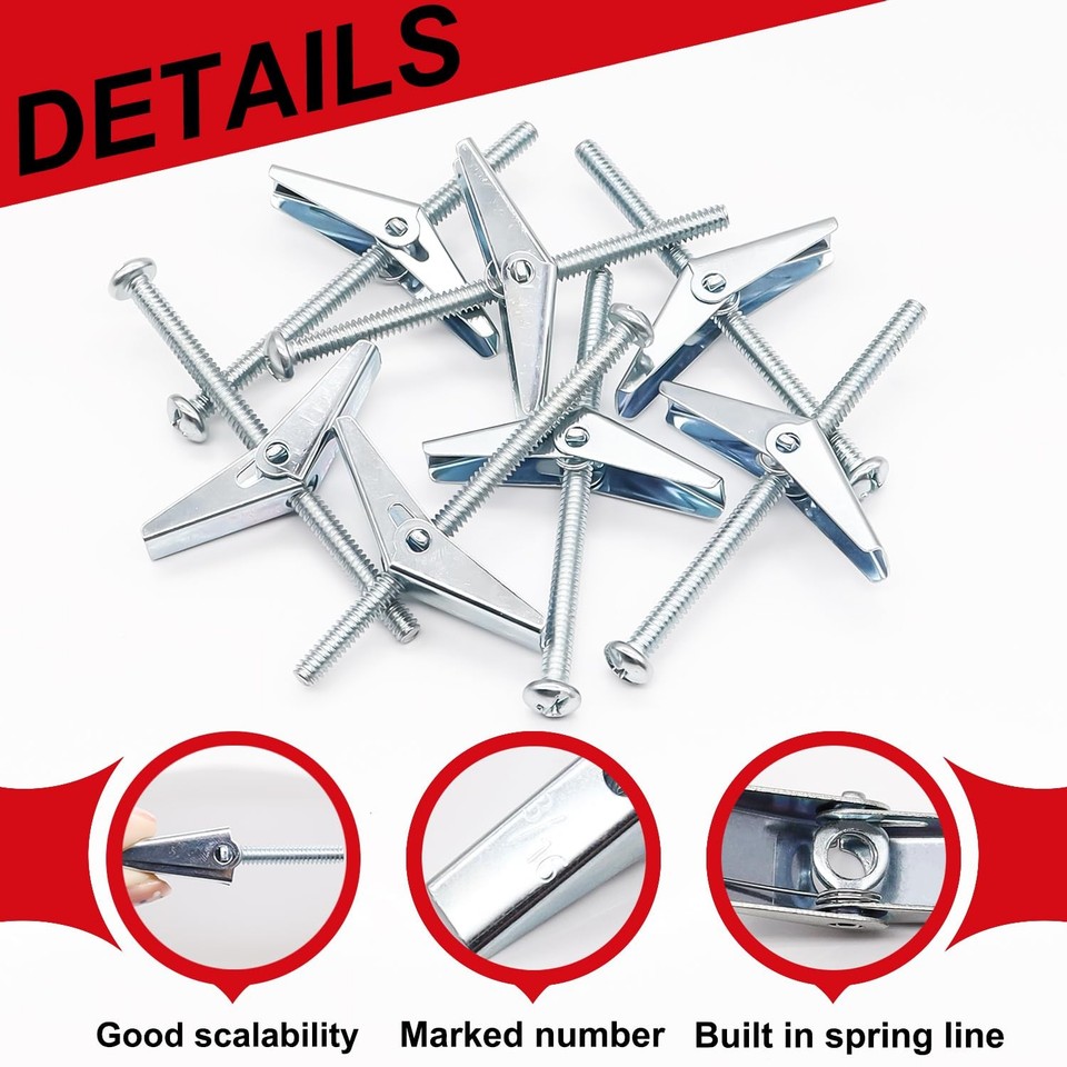 92Pcs 3/16 Inch Toggle Bolts for Drywall, Butterfly Anchors Heavy | eBay
