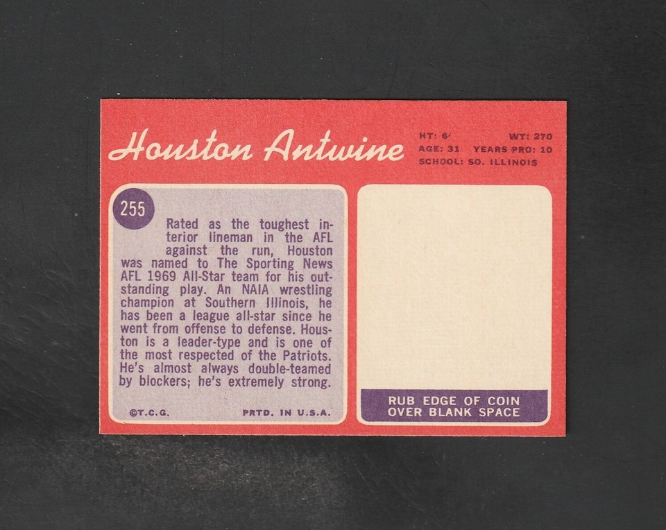 1970 Topps Houston ANTWINE #255 ~~ Patriots ~~ Tough Card ~~ High Grade ...